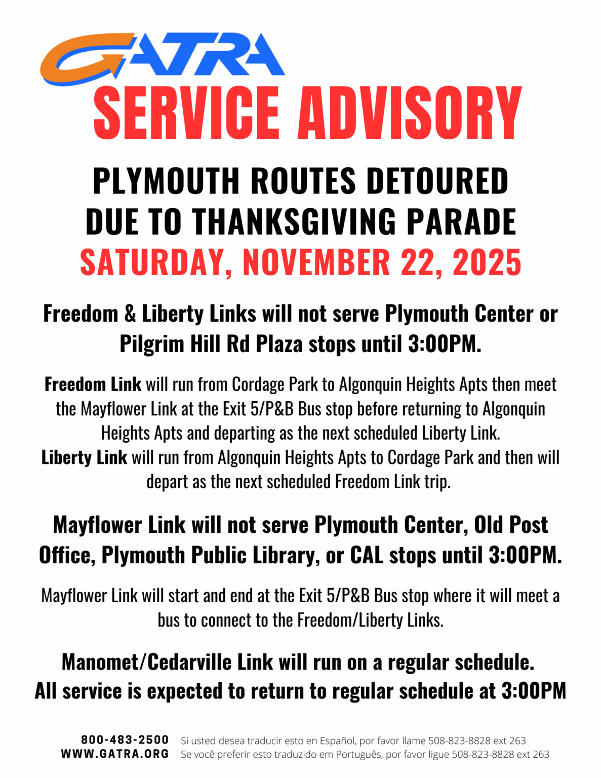 Service Advisory – 11/22/2025 – GATRA Website