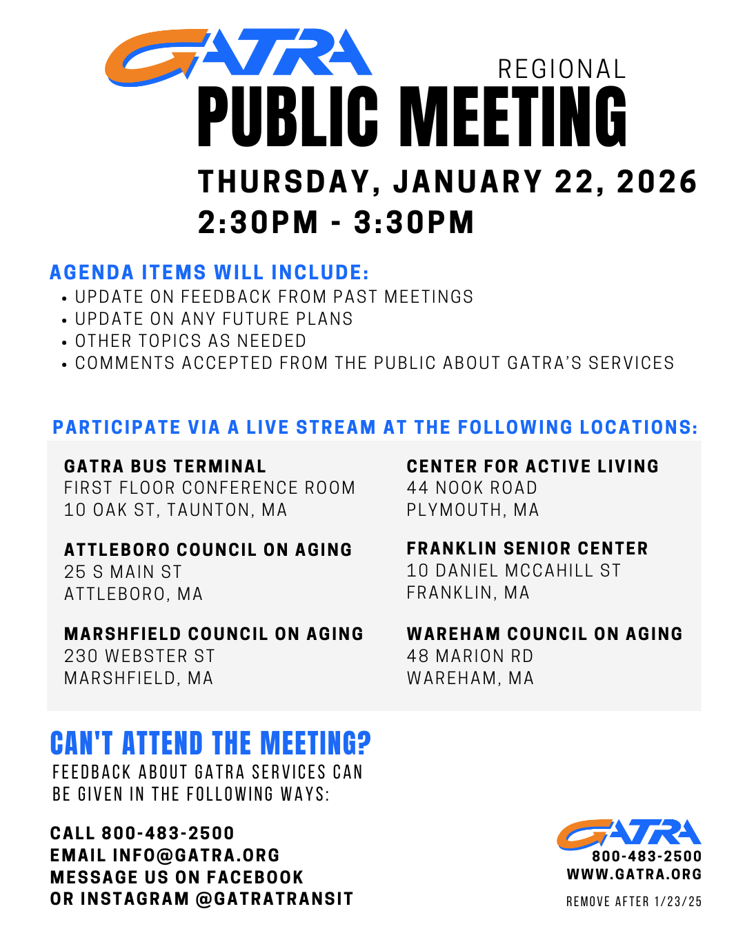 Quarterly Public Meeting Thursday, January 22, 2026 – GATRA Website